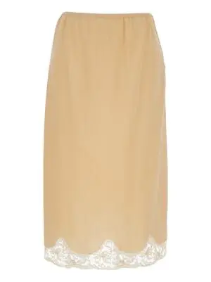 Saint Laurent Beige Silk Skirt With Elastic Waist And Lace Hem For - Multicolor