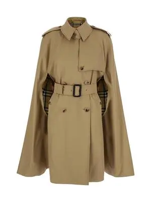 Burberry Bellemont Beige Cape With Classic Collar And Front Belt In Cotton For - Multicolor