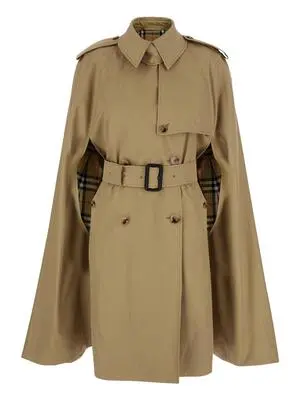 Burberry Burberry Women Bellemont Beige Cape With Classic Collar And Front Belt In  Cotton For Women Multicolor