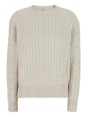 BRUNELLO CUCINELLI Brunello Cucinelli Women White Sweater With Cable Knit And Ribbed Finishes In Cotton Blend For Women