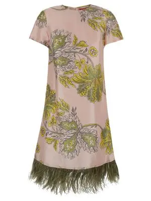 La DoubleJ Swing' Pink Mini Dress With All-over Floral Print And Feathered Hem In Silk For - Multicolor