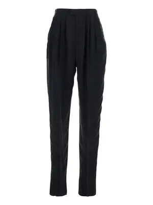 Saint Laurent Black High-waisted Straight Leg Pants In Silk For - Multicolor