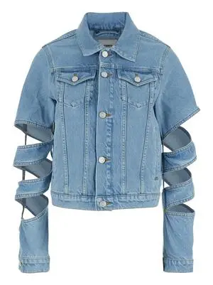 Coperni Coperni Women Light Blue Jacket With Classic Collar And Spiral Cut-Out Sleeves In Denim Woman Multicolor