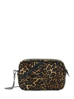 GOLDEN GOOSE Brown Shoulder Bag With Star Patch On The Front And Fur Texture In Leather For - Multicolor