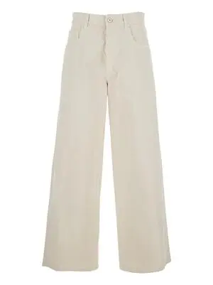 Brunello Cucinelli White Wide Jeans With Five-pocket Design In Bleached Denim For - Multicolor