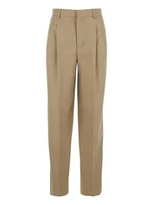 AMI Paris Beige Cotton Pants With Belt Loops And Front Pleats For - Multicolor
