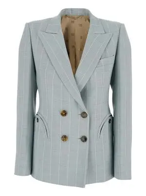 BLAZÉ MILANO Blaze Milano Women 'After You' Light Blue Double-Breasted Jacket With Peak Revers And Striped  Motif In  Viscose Blend For Women Blue