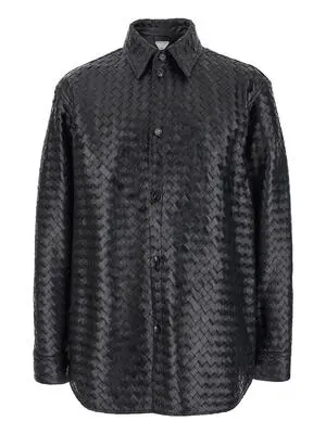 Bottega Veneta Oversized Woven Leather Jacket Black - Multicolor