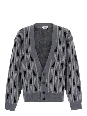 VERSACE Versace Men Gray Sweater With Medusa Details On The Leather Front