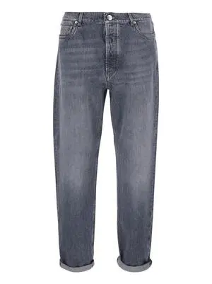 Brunello Cucinelli Brunello Cucinelli Men Grey Jeans With Cuffs And Logo Patch On The Back In Denim For Men Multicolor