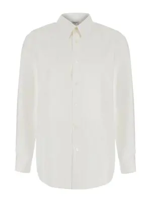 Saint Laurent White Shirt With Pointed Collar And Tone-on-tone Logo In Cotton - Multicolor