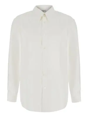 Saint Laurent Saint Laurent Men White Shirt With Pointed Collar And Tone-On-Tone Logo In Cotton Men Multicolor