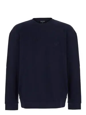 Giorgio Armani Sweatshirt With Embroidered Logo And Side Pockets In Blue For - Multicolor