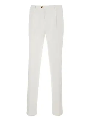 Brunello Cucinelli White Trousers With Front Pleat In Cotton For - Multicolor