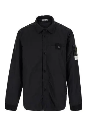 Stone Island Black Jacket With Logo Patch On The Sleeve And Crinkled Design In Tech Fabric For - Multicolor