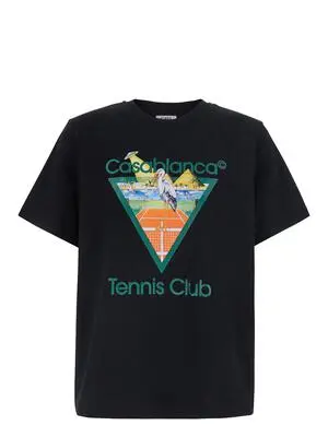 Casablanca Black Crew Neck T-shirt With Logo Print On The Front In Cotton - Multicolor