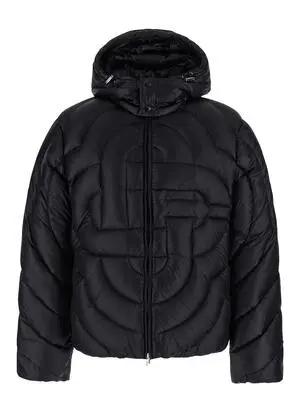 Casablanca Black Down Jacket With Fixed Hood And Monogram Design In Tech Fabric For - Multicolor