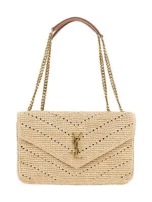 Saint Laurent Loulou' Beige Shoulder Bag With Cassandre Plaque On The Front In Raffia For - Multicolor