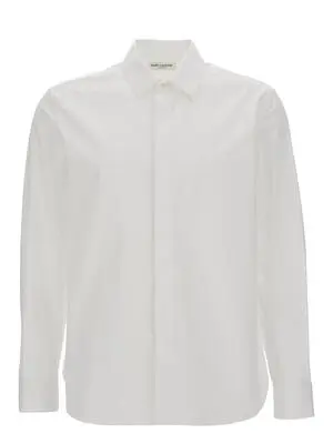 Saint Laurent White Pointed Collar Long Sleeve Shirt In Cotton - Multicolor