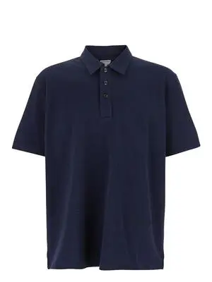 Bottega Veneta Blue Polo With Classic Collar And Embroidered Logo On The Front In Tone On Tone Cotton - Multicolor