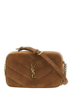 Saint Laurent Crossbody Bag With Adjustable Shoulder Strap And Cassandre Plaque On The Front In Suede - Brown