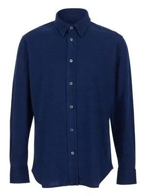 TOM FORD Blue Shirt With Classic Collar And Denim Effect In Cotton - Multicolor
