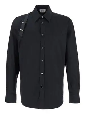 Alexander McQueen Black 'harness' Shirt With Classic Collar And Strap Detail On Sleeve In Cotton For - Multicolor