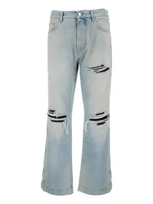 Amiri Light Blue Denim Jeans With Ripped Details And Logo Patch On The Back - Multicolor