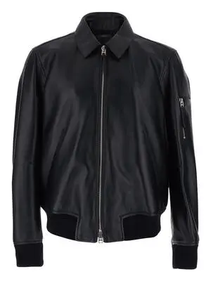 TOM FORD Black Jacket With Classic Collar And One Zip Pocket On The Sleeve In Leather For - Multicolor