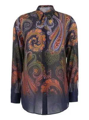 Etro Shirt With Classic Collar And Paisley Motif All-over In Tech Fabric For - Multicolor
