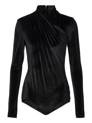 MUGLER Draped Velvet Bodysuit - Black