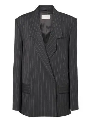 Sportmax Oversized Pinstriped Wool-blend Blazer - Grey