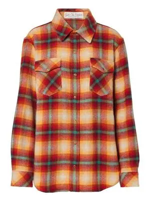 GOD'S TRUE CASHMERE Red Sun Shadow Plaid Cashmere Shirt - Orange