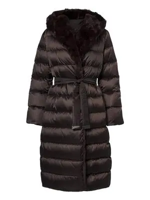 Max Mara Belted Hooded Puffer Coat - Brown