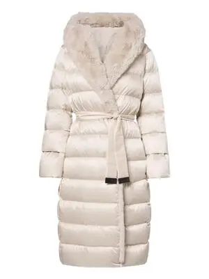 Max Mara Belted Hooded Puffer Coat - White