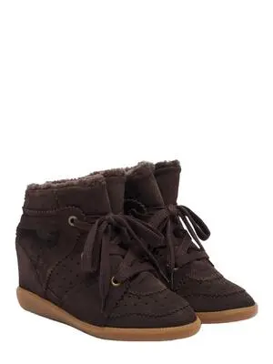 Isabel Marant Étoile Bobby Shearling-lined Suede Wedge Sneakers - Brown