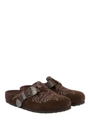 Etro X Birkenstock Boston Embroidered Suede Clogs - Brown