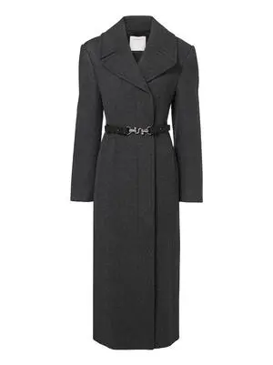Sportmax Belted Herringbone Virgin Wool Coat - Grey