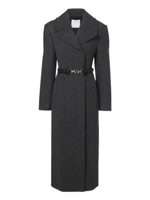 Sportmax Belted Herringbone Virgin Wool Coat - Grey
