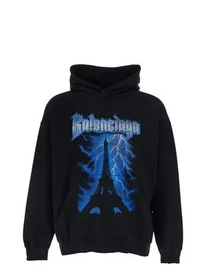 Balenciaga Hoodie With Fixed Hood And Maxi Logo Print On The Front In Cotton For - Black