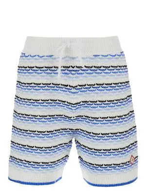 Casablanca White And Blue Shorts With Braided Motif And Logo On The Front In Cotton - Multicolor