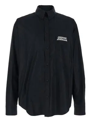 Balenciaga Black Shirt With Button-down Collar And Logo On Front And Back In Cotton - Multicolor