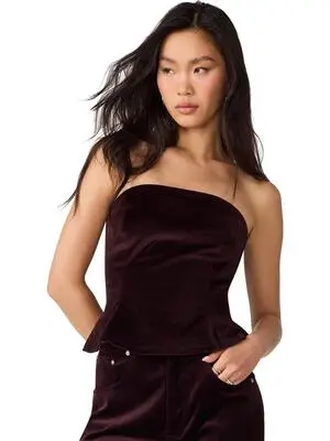 Steve Madden Dawnette Top Strapless Velvet Tops - Deep Fig
