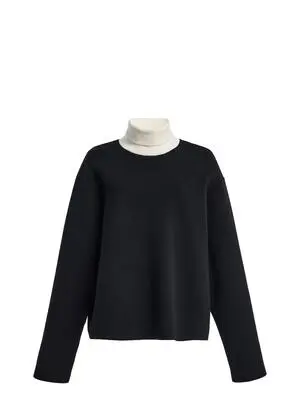 LII Contrast Turtleneck Jersey Top - Black