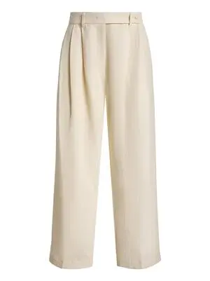 Co Linen Wide Leg Pleated Pants - Ivory
