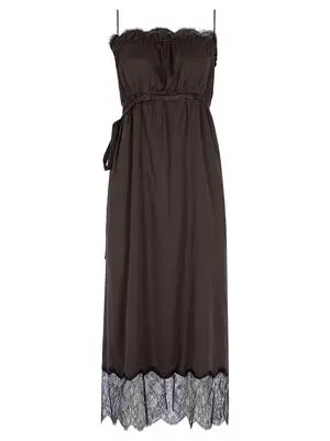 Zeynep Arçay Lace-trimmed Silk Midi Dress - Brown
