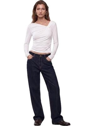 Koton Draped Long Sleeve V-neck Top - Ecru