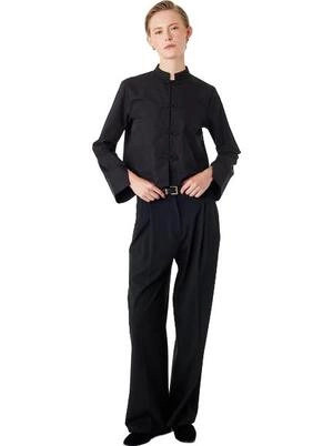 Koton Mandarin Collar Long Sleeve Poplin Shirt With Frog Closure - Black