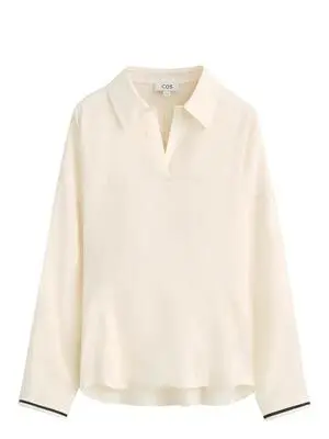 Cos Contrast-tipped Sculpted Open-collar Shirt - Beige