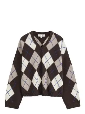 Cos Argyle Wool-alpaca V-neck Sweater Brown